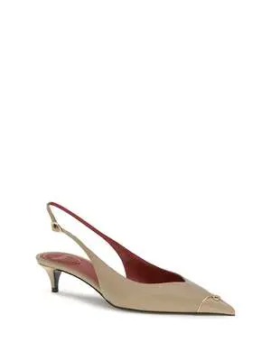 Valentino Garavani Vlogo Signature Kitten-heel Slingback Pumps - Cream