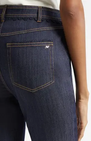 Cinq À Sept Cropped Flare Leg Jeans With Guipure Lace Trim