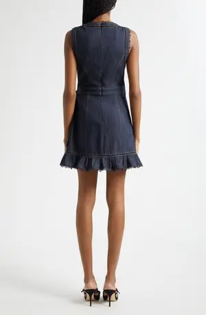 Cinq À Sept Mahlia" Denim Apron Dress With Guipure Lace Trim - Indigo