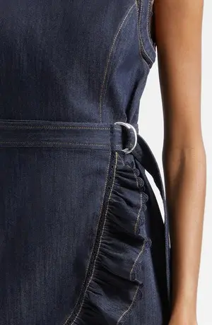Cinq À Sept Mahlia" Denim Apron Dress With Guipure Lace Trim - Indigo