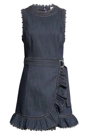 Cinq À Sept Mahlia" Denim Apron Dress With Guipure Lace Trim - Indigo