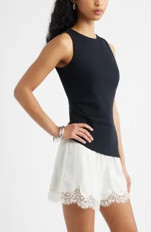 OPEN EDIT Asymmetric Rib Cotton Tank - Black
