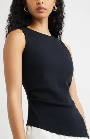OPEN EDIT Asymmetric Rib Cotton Tank - Black