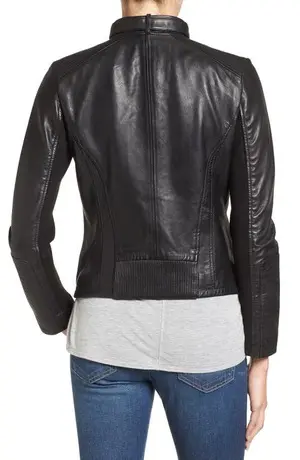 Bernardo Zip Front Leather Biker Jacket - Black