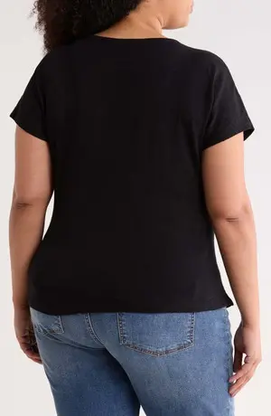Caslon Drop Shoulder Tie Front Top - Black