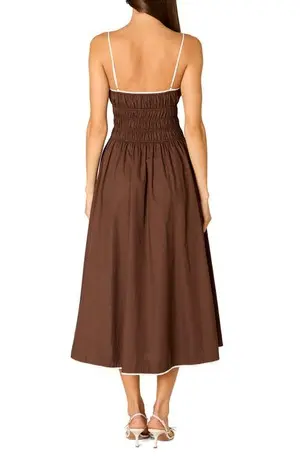 NIA Thomas Smocked Sleeveless Midi Dress - Coffee