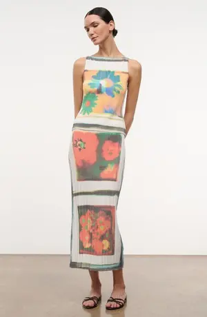 Staud Bryn Floral Print Ribbed Tank