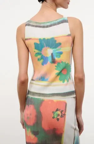 Staud Bryn Floral Print Ribbed Tank