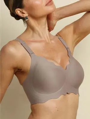 COMFELIE Comfortable Bra With Double Scallop Design Coffee
