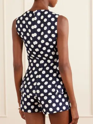 Faithfull The Brand Ana" Peplum Polka-dot Linen Top - Blue