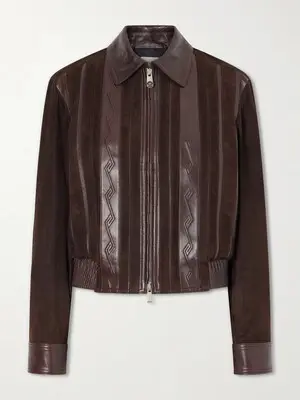 Versace Greca-embossed Leather And Suede Jacket