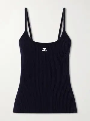 COURREGES Courrèges Reedition Logo Appliqué Ribbed Knit Tank - Blue