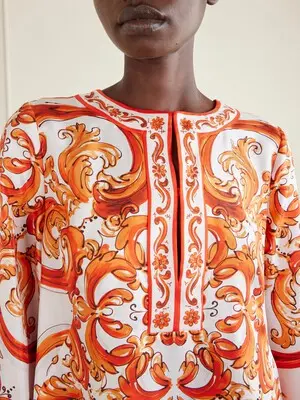 Dolce & Gabbana Pleated Printed Silk-twill Mini Dress