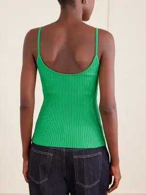 COURREGES Reedition Logo-appliquéd Ribbed-knit Tank - Green