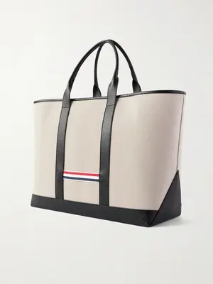 Thom Browne Canvas And Leather Tote - Black