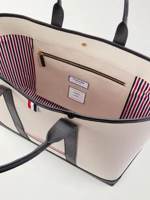 Thom Browne Canvas And Leather Tote - Black