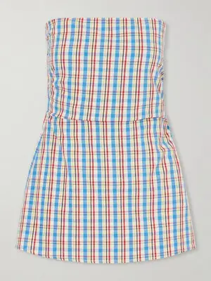 Faithfull The Brand Strapless Checked Cotton And Linen-blend Top - Gray