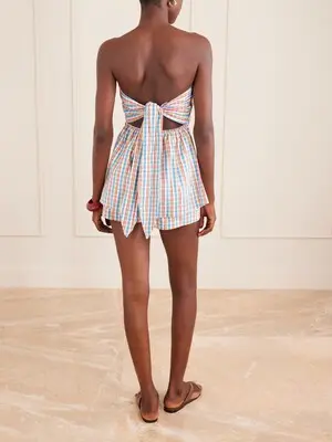 Faithfull The Brand Strapless Checked Cotton And Linen-blend Top - Gray