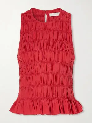 Faithfull The Brand Shirred Cotton Peplum Top - Red