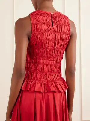Faithfull The Brand Shirred Cotton Peplum Top - Red