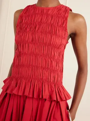 Faithfull The Brand Shirred Cotton Peplum Top - Red