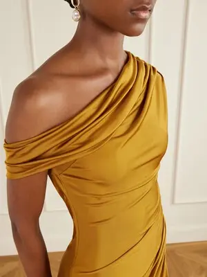 Galvan One-shoulder Draped Satin-jersey Maxi Dress - Brown
