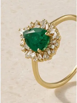SUZANNE KALAN 18k Gold Emerald And Diamond Ring