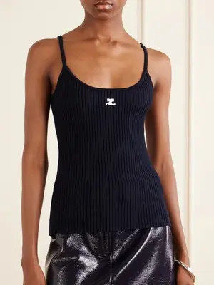 COURREGES Reedition Logo-appliquéd Ribbed Knit Tank - Blue
