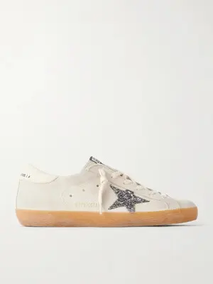 GOLDEN GOOSE Super-star Distressed Glittered Suede Sneakers - Gray