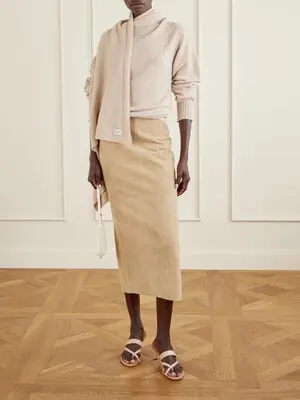 Attico Draped Virgin Wool Sweater With Scarf Detail - Neutrals