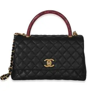 CHANEL Chanel Quilted Caviar Lizard Medium Coco Top Handle Bag