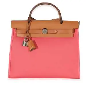 Hermès Hermès Rose Azalee Vache Hunter Toile Herbag Zip 31 PM PHW Pink