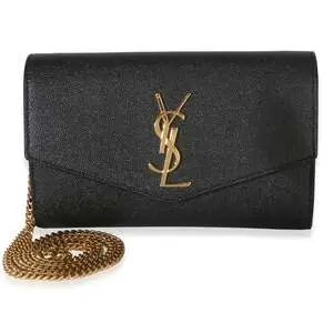 Saint Laurent Grain De Poudre Uptown Chain Wallet - Black