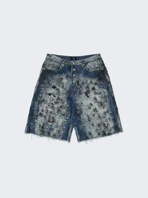 THUG CLUB Hard Washed Destroyed Denim Shorts - Blue