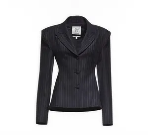 MAISON SEL Stripped Backless Blazer Jacket With Shoulder Padded - Black