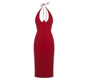 MAISON SEL Spaghetti Strap Bodycon Cutaway Dress - Red