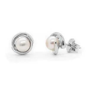 UNALOE Silver / White Radiant Pearl Stud Earrings – Italian Sterling Silver Jewelry For - Silver/white