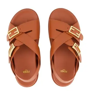 Fendi Leather Sandals With Ff Buckle