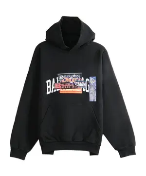 Balenciaga Bumper Stickers Medium Fit Hoodie - Black