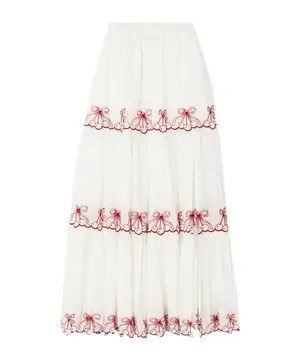 LoveShackFancy Elastic Waist Midi Skirt - White