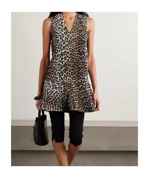 GANNI Leopard-print Flocked Recycled-denim Mini Dress