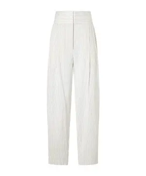 TOTEME Pleated Striped Cotton And Silk-blend Straight-leg Pants - White