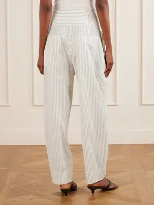 TOTEME Pleated Striped Cotton And Silk-blend Straight-leg Pants