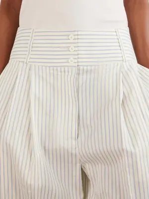 TOTEME Pleated Striped Cotton And Silk-blend Straight-leg Pants