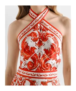 Dolce & Gabbana Majolica Print Halterneck Mini Dress