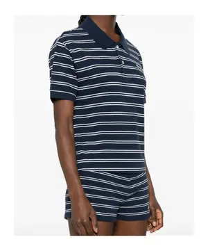 SPORTY  RICH Sporty & Rich Striped Short Sleeve Polo Shirt