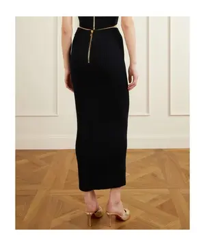 Balmain Ribbed Knit Midi Skirt
