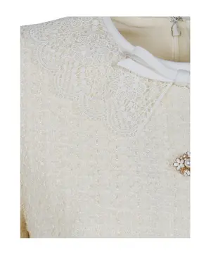 SELF-PORTRAIT Lace-trimmed Bouclé Dress