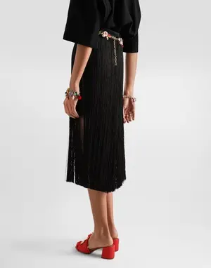Dolce & Gabbana Long Fringed Satin Skirt