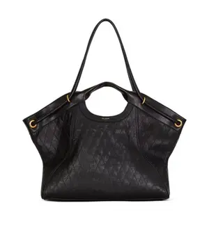 Balmain Large Tote In Topstitched Leather - Black